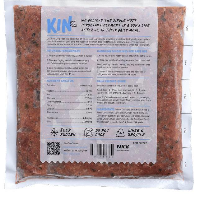 Jual Kin Dog Food Raw Diets - Duck, Zucchini, & Kale 500G | Shopee ...