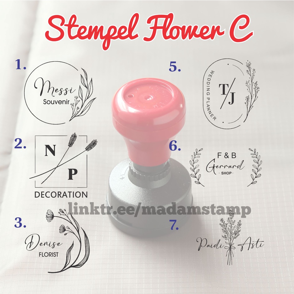 Jual stempel custom C floral desain bunga flash tinta otomatis wedding ...