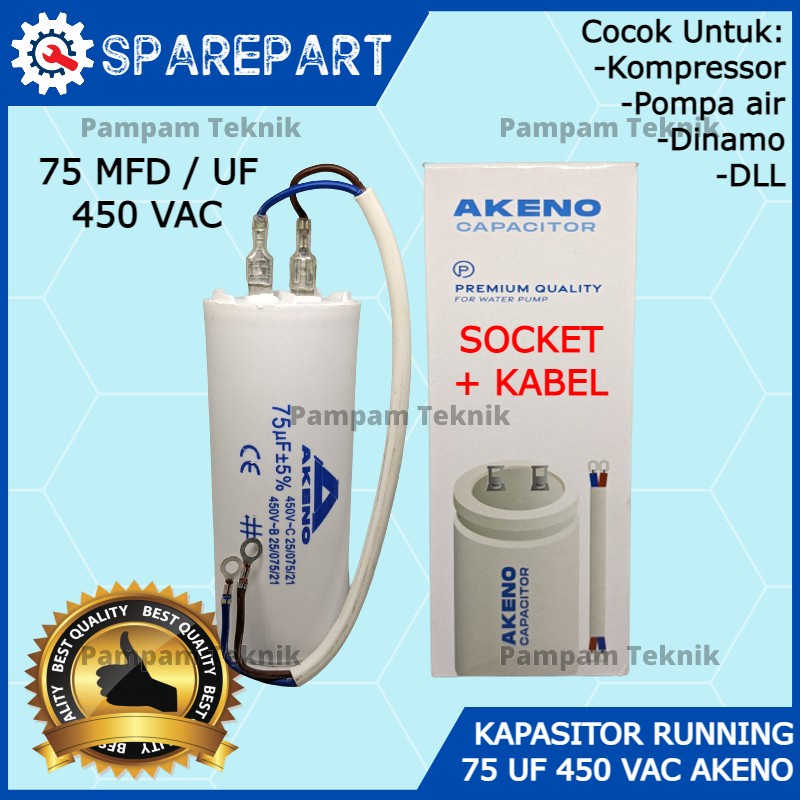 Jual KAPASITOR CAPASITOR 75uf Mikro 450V AKENO SOCKET + KABEL KONDENSOR ...
