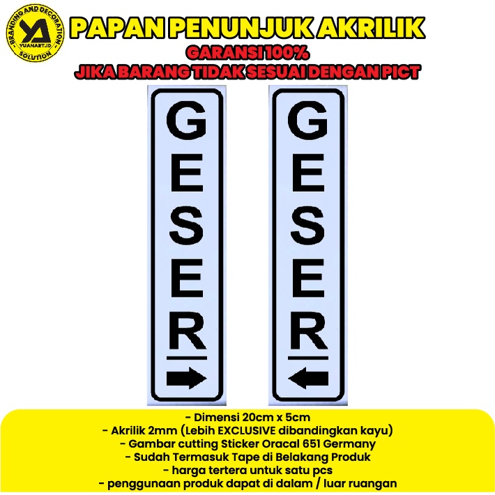 Jual papan akrilik petunjuk geser stiker peringatan label acrylic ...