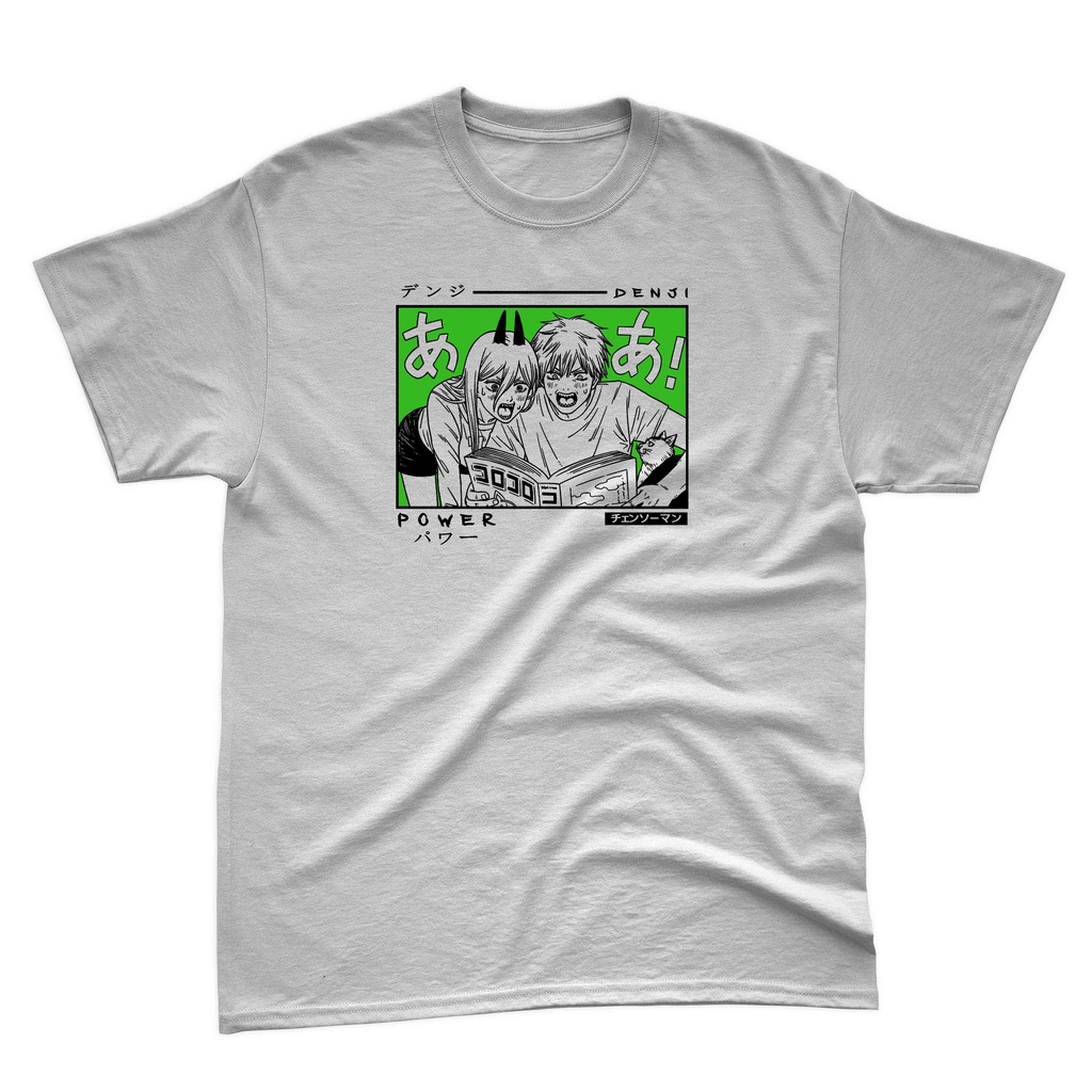 Jual Kaos Distro Anime Chainsaw Man - Denji and Power Reading JOJO ...