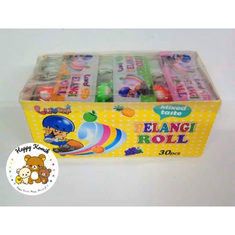 Jual Permen Cemilan Snack Pelangi Pita Roll Putar Kotak Kuning Aneka ...