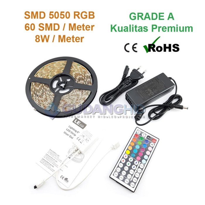 Jual TERBARU Lampu LED Strip RGB 5050 IP45 220V 12V 5M 40W IR Remote ...