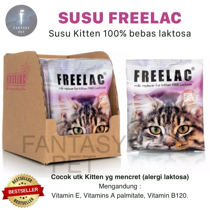 Jual FREELAC Susu Kucing utk alergi Bebas Laktosa Milk Sachet 35gr ...