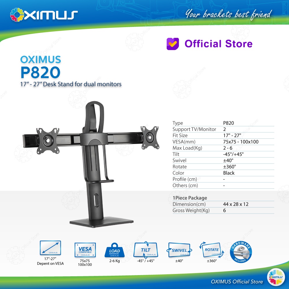 Jual Bracket Desk Stand Meja Dual Monitor Naik Turun 17" - 27" Oximus ...