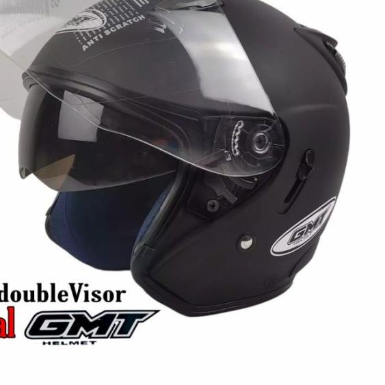 Jual HELM HALF FACE DOUBLE VISOR||GMT BLACK DOFF ORIGINAL||HELM MOTOR ...