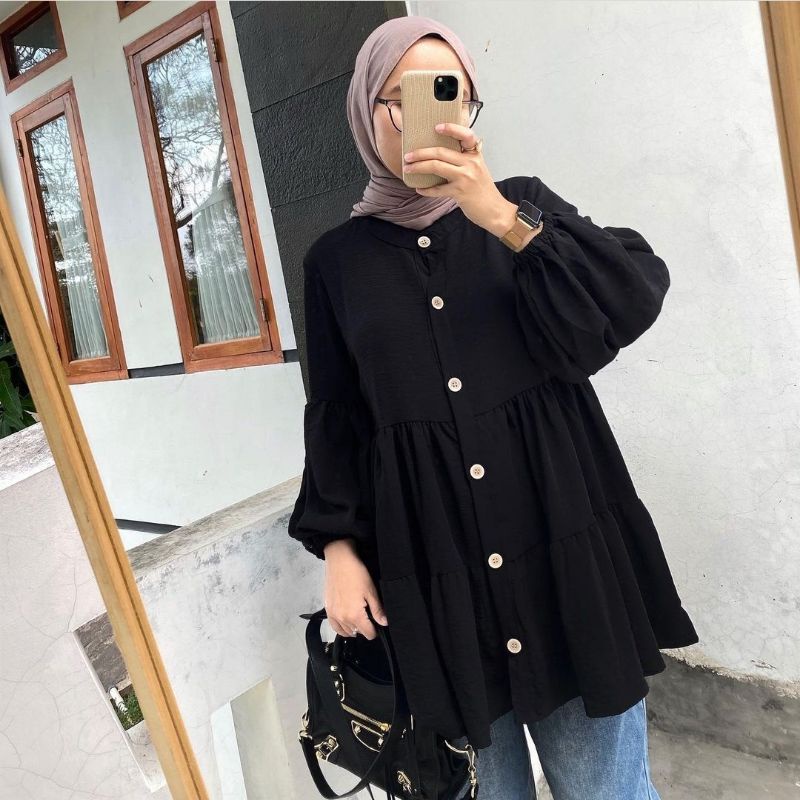 Jual [ Bisa COD ] Tunik Wanita Casual / Hanna Puffy Tunik Susun Ruffle Kringkel / Tunik Lengan ...