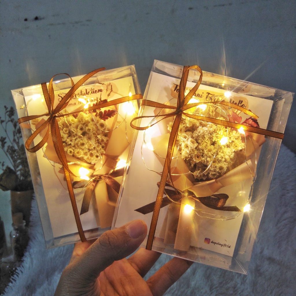 Jual MINI BOUQUET LED WITH TRANSPARANT BOX BUCKET BUNGA GIFT WISUDA ...