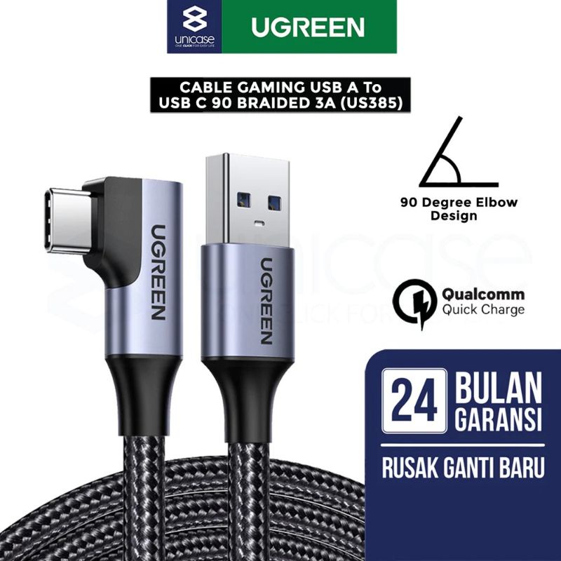 Jual Cable Gaming USB A To USB C 90 UGREEN Brainded 3A QC3. 0 Fast ...