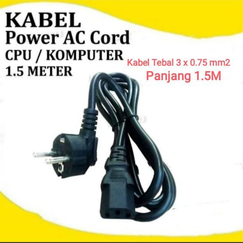 Jual Kabel power AC CORD LISTRIK komputer cpu pc desktop cable 3 pin 1.5M | Shopee Indonesia