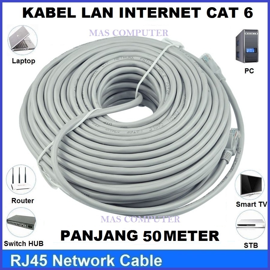 Jual Kabel LAN CAT 6 Panjang 50Meter / Kabel UTP CAT6 / Kabel Internet ...