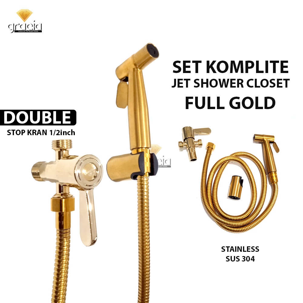 Jual 1 Set Shower Jet Washer Gold Stainless SUS 304 Bidet Cebok Kloset ...