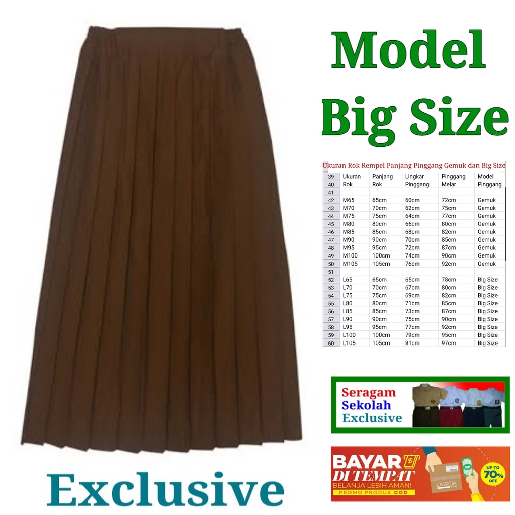 Jual SERAGAM SEKOLAH ROK REMPEL PANJANG UKURAN SUPER JUMBO ROK SD / ROK SMP / ROK SMA / ROK ...