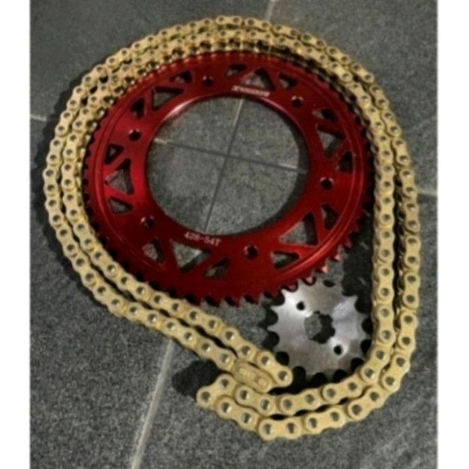 Jual gear set crf 150L merah supermoto trabas harian set rantai gold 45 ...