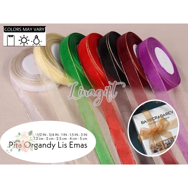 Jual ( 3 Meter ) PITA ORGANDI LIST EMAS 25MM 1 INCH / 2.5 CM 1 IN ...
