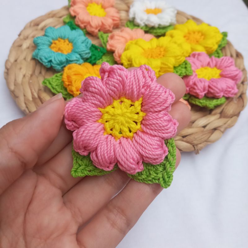 Jual Bunga Rajut Pink | bahan kerajinan suvenir DIY craft | Shopee ...