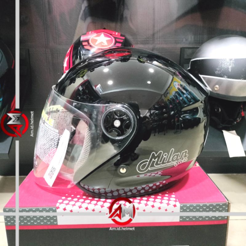 Jual HELM BMC MILAN SOLID BLACK GLOSSY HALF FACE BMC HELM MILAN POLOS ...