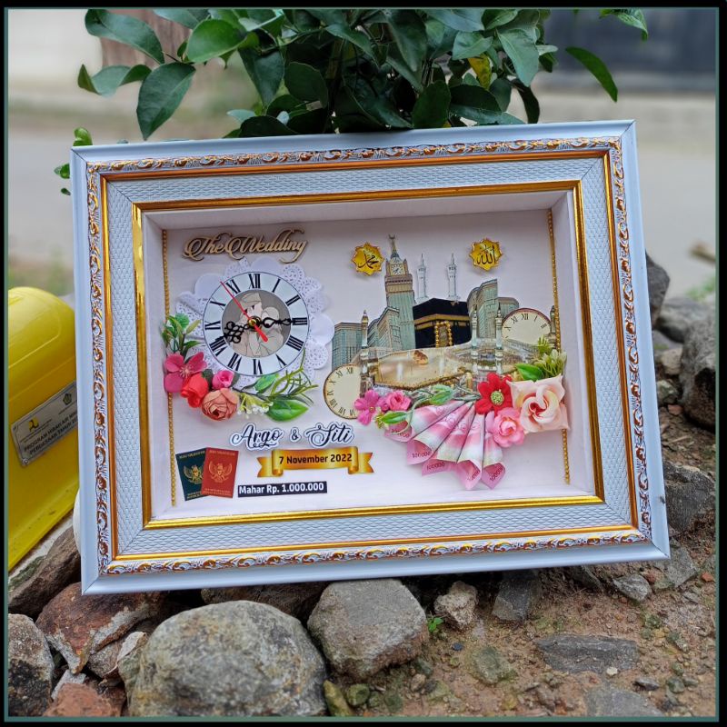 Jual Bingkai Mahar Pernikahan Pengantin Siluet 3D Jam Aktif Bingkai ...