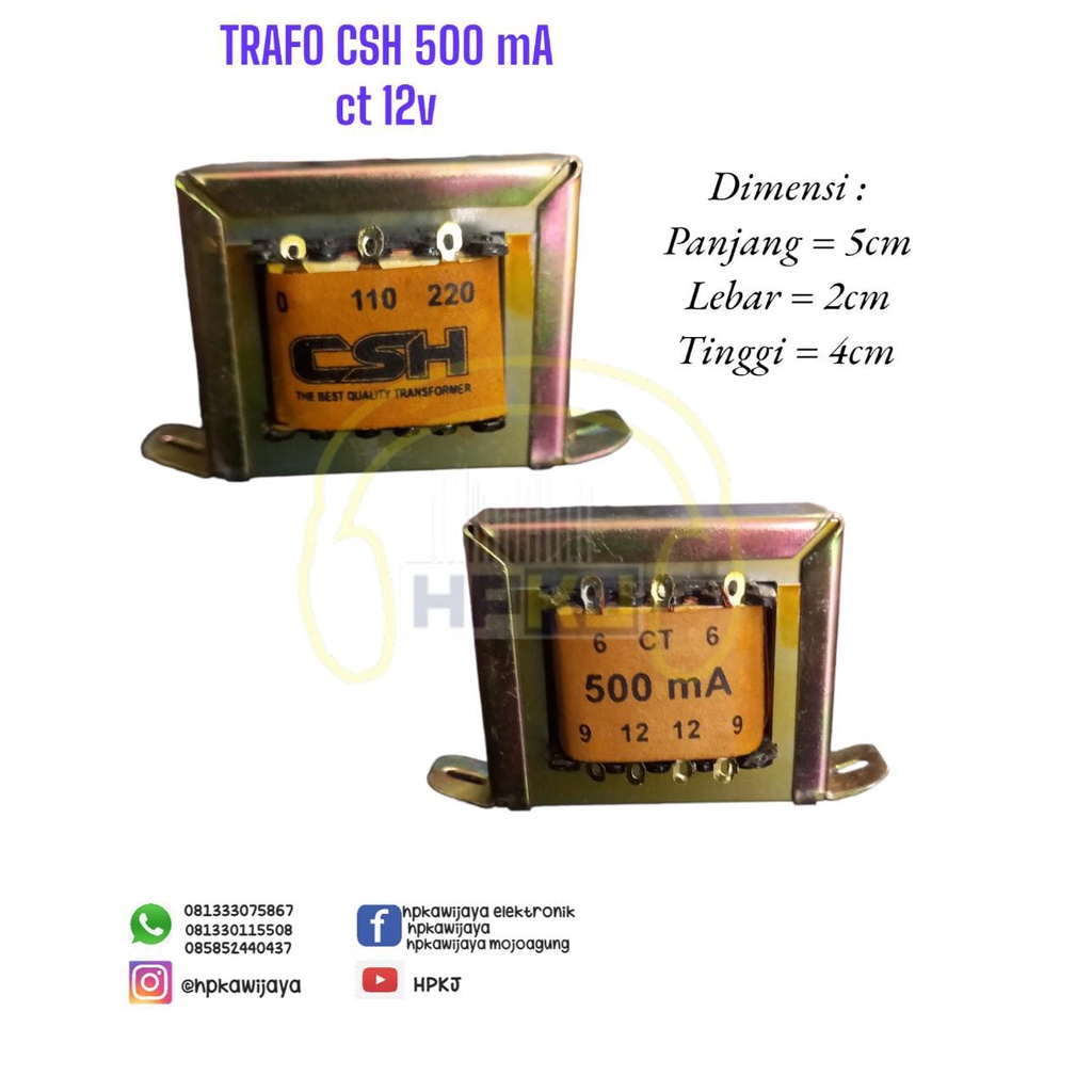Jual Transformer (Trafo) CSH 500mA CT Travo csh 500 mA ct 12v | Shopee ...