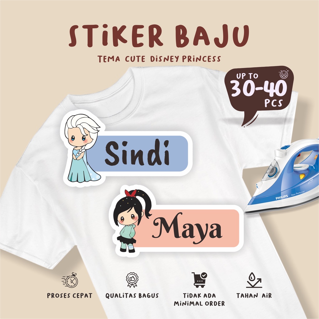 Jual (30-40pcs)stiker dtf murah /stiker baju tema DISNEY PRINCESS ...