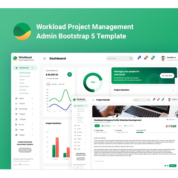 Jual Bootstrap 5 - Workload v1.0 | Project Management Admin Dashboard | Shopee Indonesia