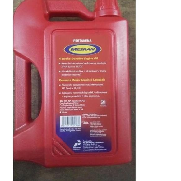 Jual Oli Mesin Mobil Mesran Sae 40 Asli Pertamina Galon 4 liter ...