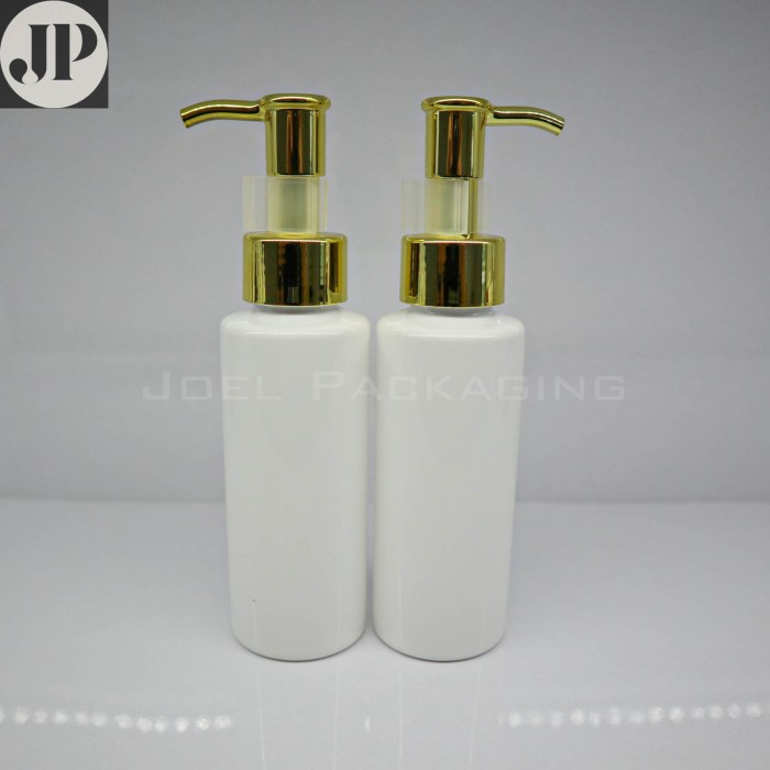 Jual BOTOL PLASTIK 100ML RF PUTIH TUTUP PUMP CLIP OIL GOLD LUXURY 100 ML | Shopee Indonesia