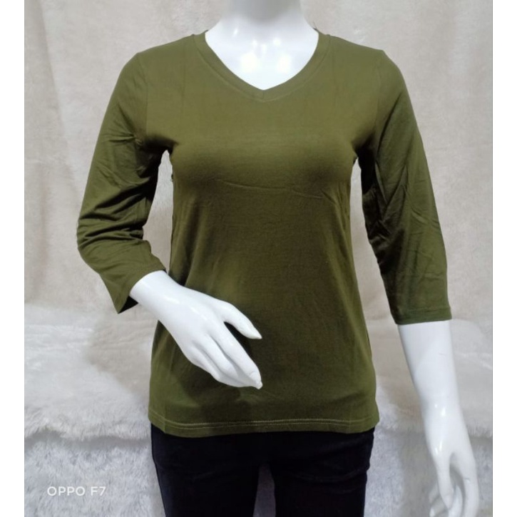 Jual KAOS WANITA KAOS POLOS ATASAN WANITA KAOS V NECK LENGAN 3/4 KAOS ...