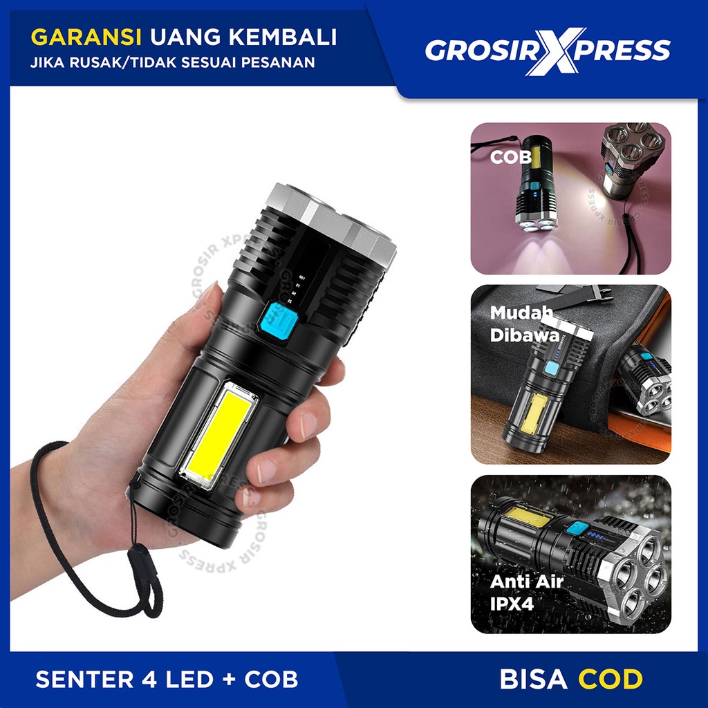 Jual Senter 4 Led + COB Emergency Lamp Charger Flashlight Portable 5 IN ...