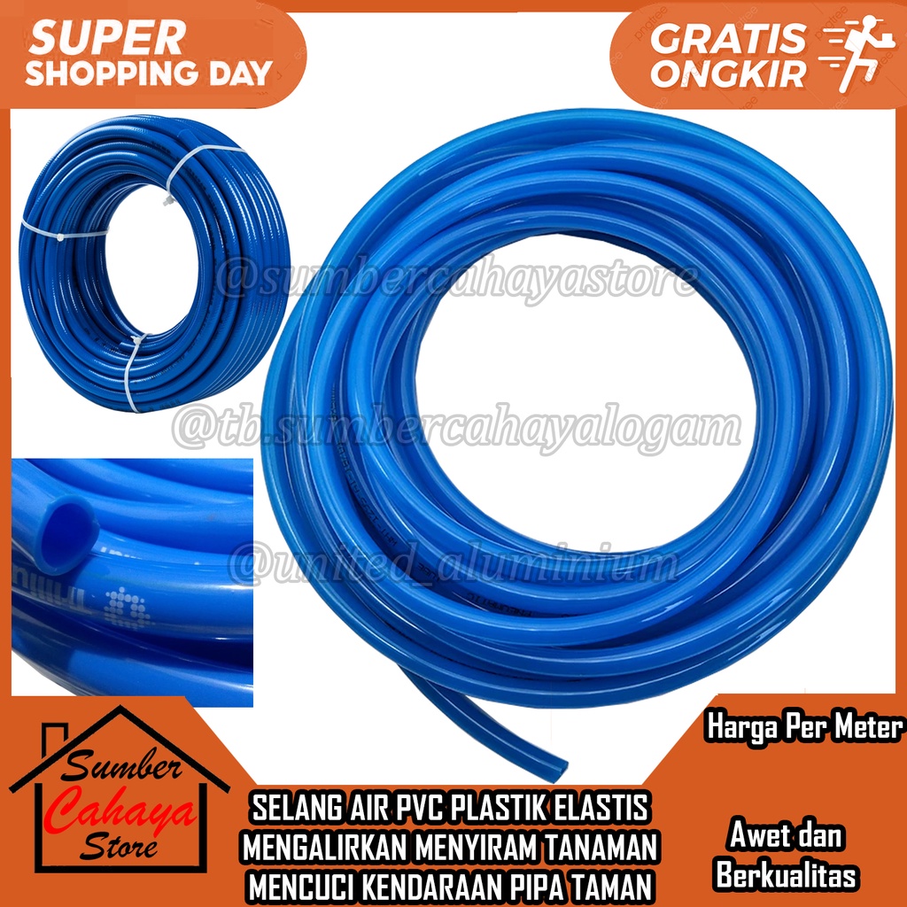 Jual Onda Selang Air Doff Dof Plastik Pvc Tebal Pelastik Elastis Per 1 Meter 1/2" 3/4" 5/8" Inch ...