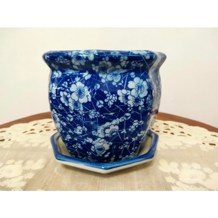 Jual Pot Keramik Antik Cina Motif Bunga Sakura Ada Alas Piringnya Size ...