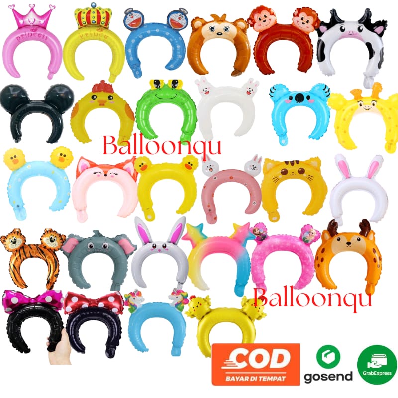 Jual Bando Balon Karakter Animal Hewan Kartun / Head Band Foil Balloon ...