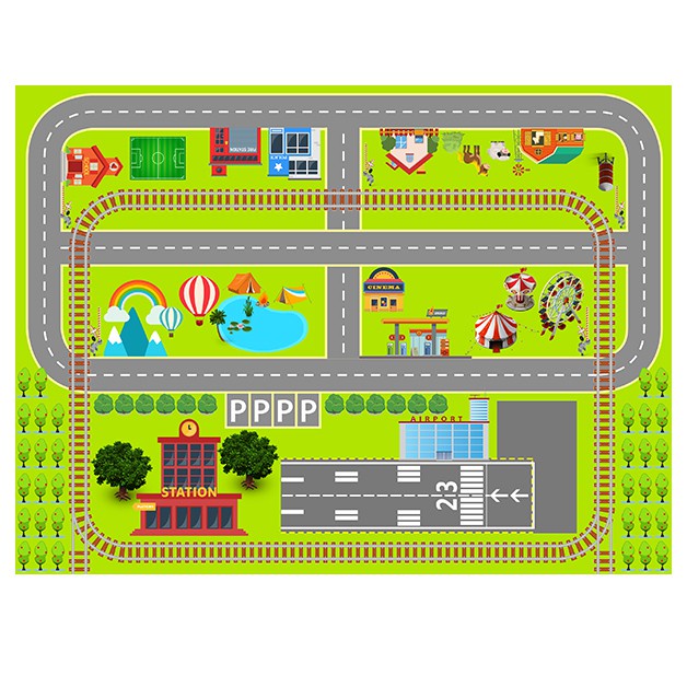 Jual PLAYMAP JALANAN MOBIL MAINAN MOTIF KOTA KECIL REL DAN STASIUN ...