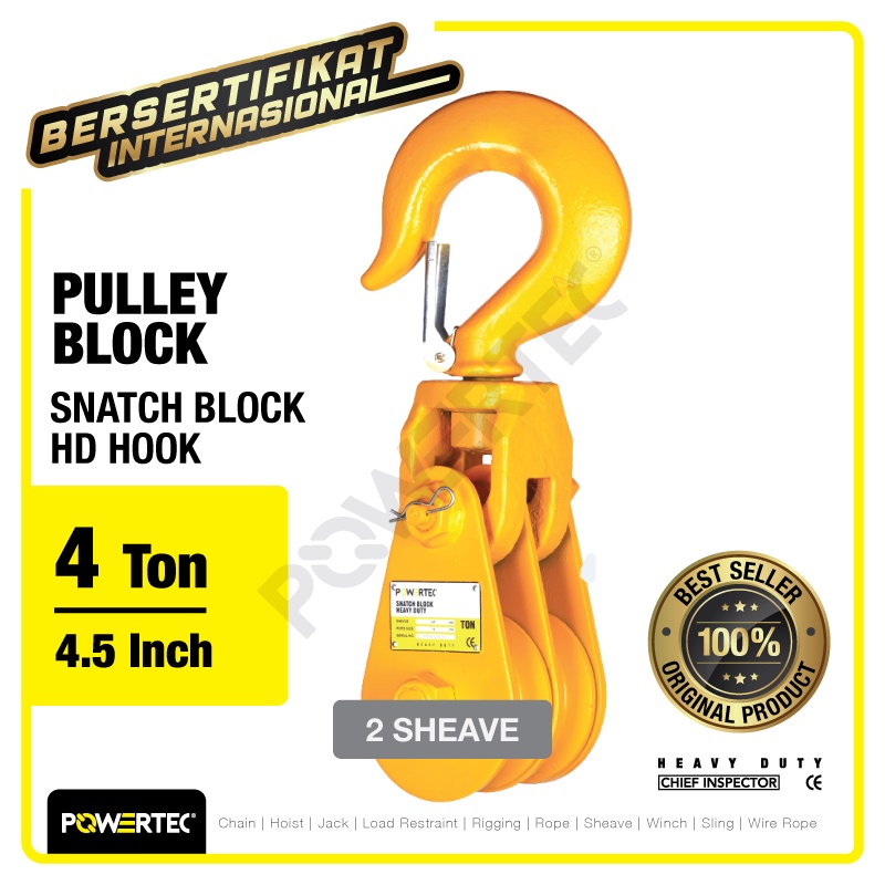 Jual POWERTEC Snatch Block / Pulley Block Hook 4 Ton - 4.5" HD 2 Sheave ...