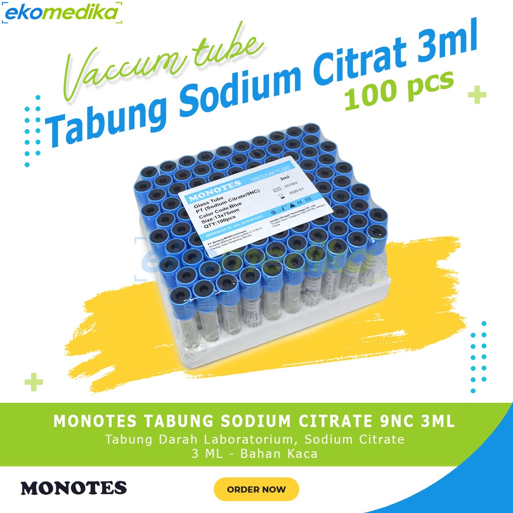 Jual Tabung Citrate 3ml 9NC / Tabung darah Blood Vacuum Tube MONOTES ...