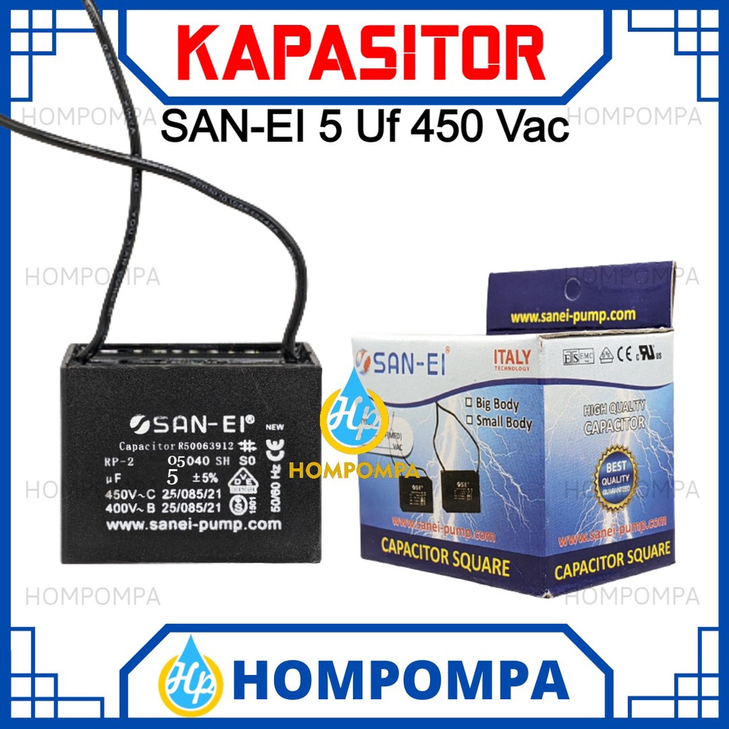 Jual KAPASITOR CAPASITOR 5uf Mikro 450V San-Ei Kondensor Kabel Kotak 5 ...