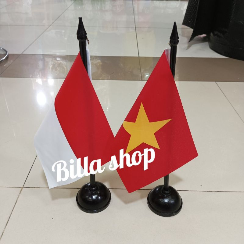 Jual Tiang Kayu Meja + Bendera Indonesia Vietnam | Shopee Indonesia