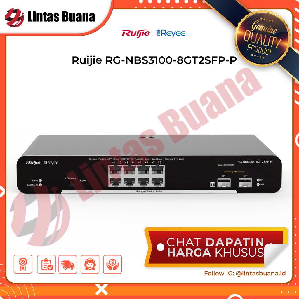 Jual Ruijie Reyee RG-NBS3100-8GT2SFP-P 10-Port Gigabit Layer 2 Cloud ...