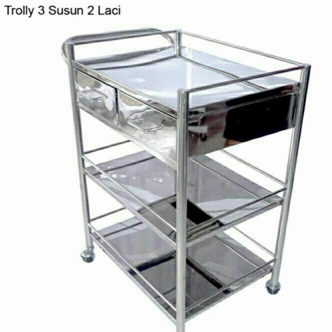 Jual Meja Instrumen 3 Rak 2 Laci Stainless Troli Instrumen | Shopee ...