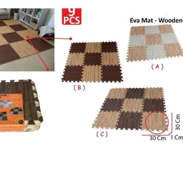 Jual Matras alas main anak karpet busa gabus 60cm isi 9pc playmat kayu ...