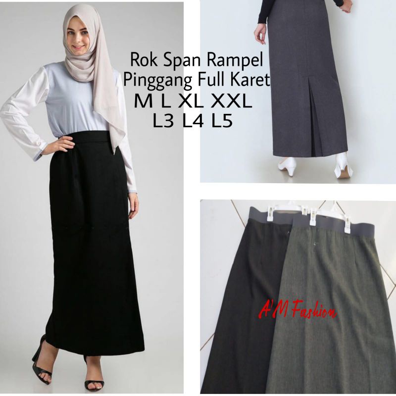 Jual Rok Kerja Panjang Hitam Rok Span Rampel pinggang full karet ...