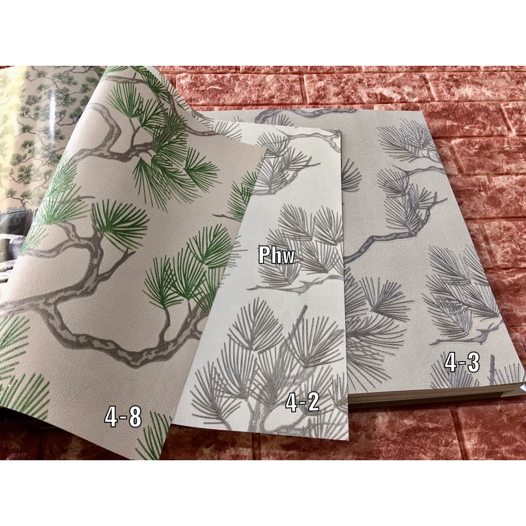 Jual Wallpaper Dinding Motif Pohon Ranting Daun Hijau Abu Minimalis ...
