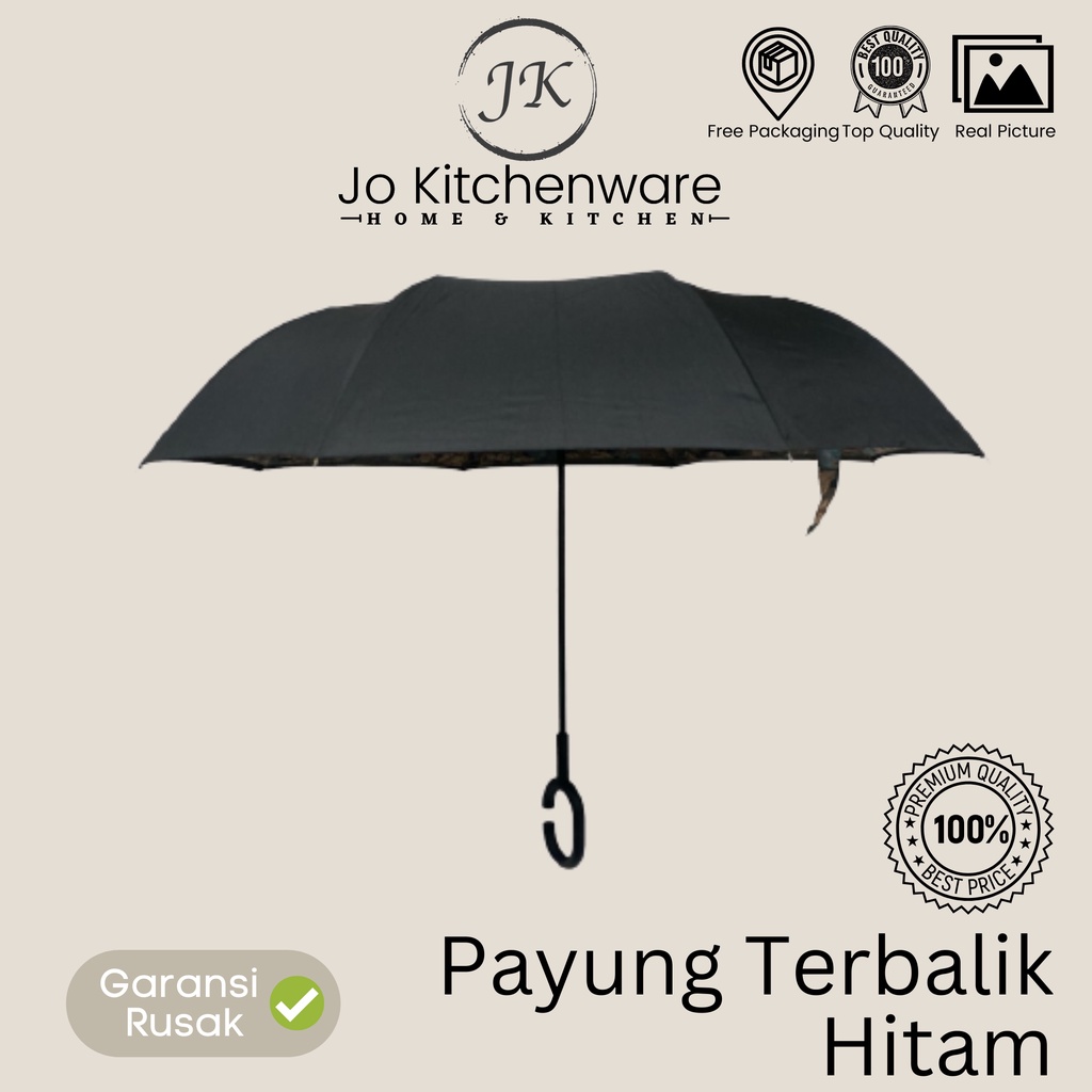 Jual Payung terbalik hitam diameter 107 cm / payung 8 jari anti air dan ...