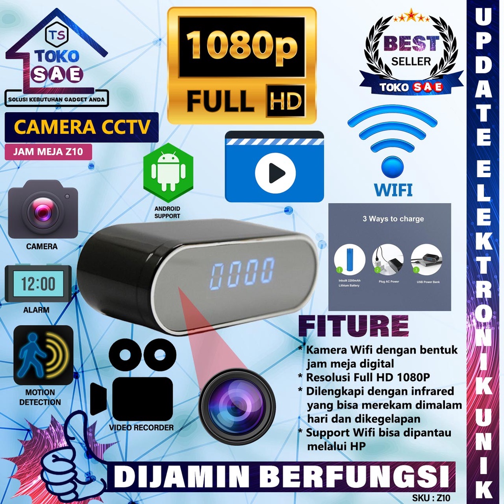 Jual Kamera Z10 Wifi Camera Clock Jam Meja Wireles Spy Cam Camera Mini ...