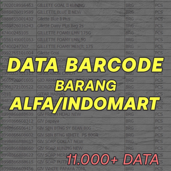 Jual DATA BARCODE BARANG MINIMARKET WARUNG 11 RB KELONTONG DAFTAR LIST TOKO INDOMART ALFAMART ...