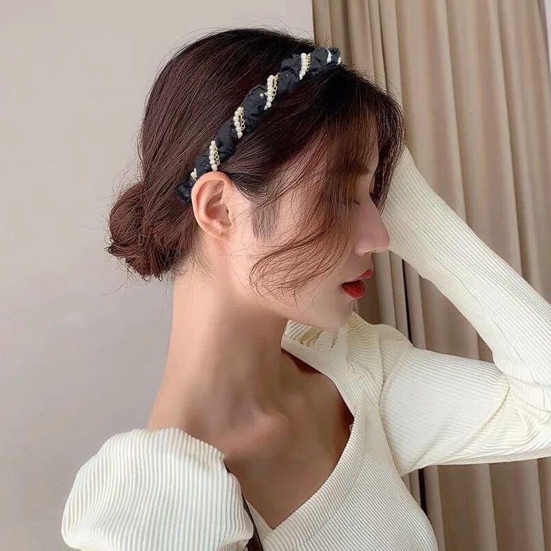Jual Bando Korea Mutiara Bando Lilit Scrunchie Rantai Mutiara Bahan ...