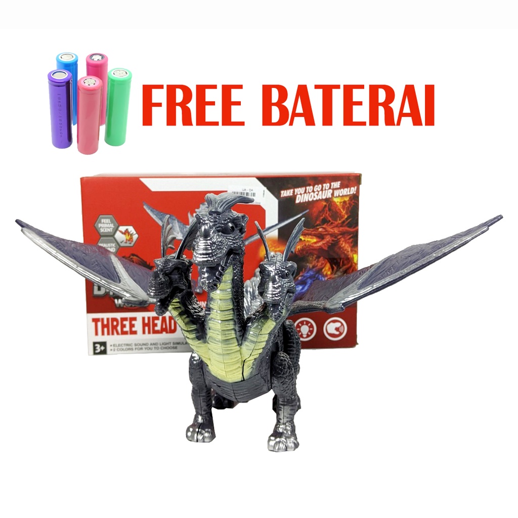 Jual [FREE BATERAI] MAINAN DINOSAURUS NAGA KEPALA 3 / MAINAN FIRE ...