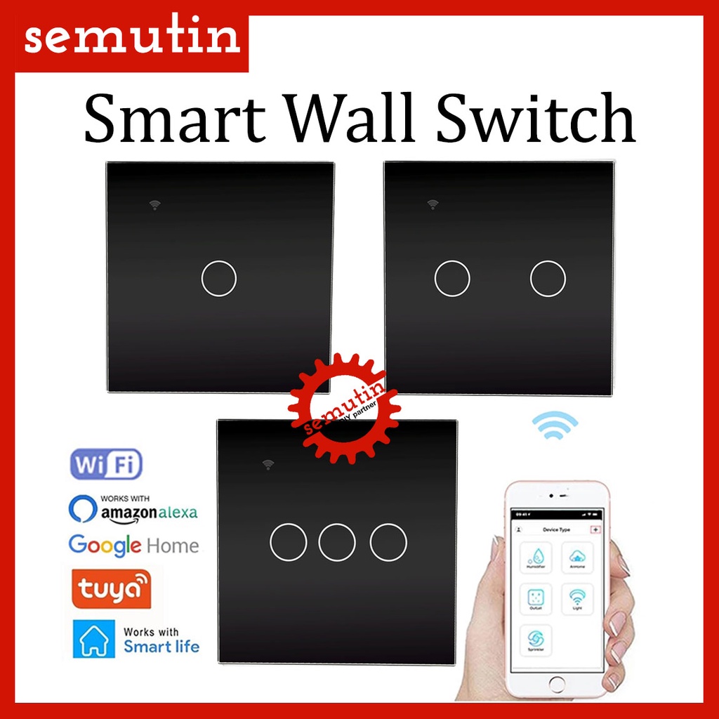 Jual Smart Wall Switch Hitam WIFI / Saklar Dinding Sentuh / IoT Touch ...
