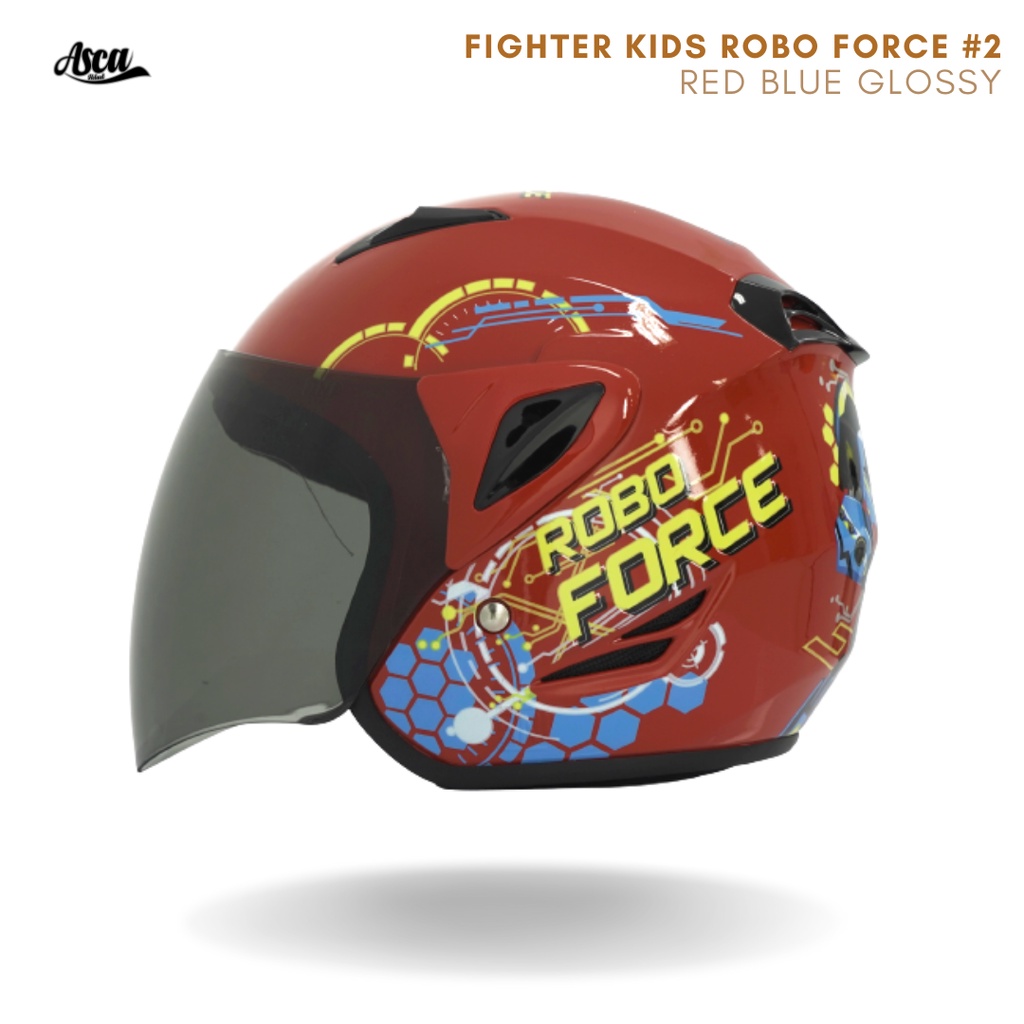 Jual Helm Anak Asca Fighter Kids Robo Force #2 Red Blue Glossy | Shopee ...