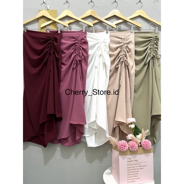 Jual Cherry_ Skirt / Rok Serut casual Flowy / Midi Maxi Ruched Skirt ...